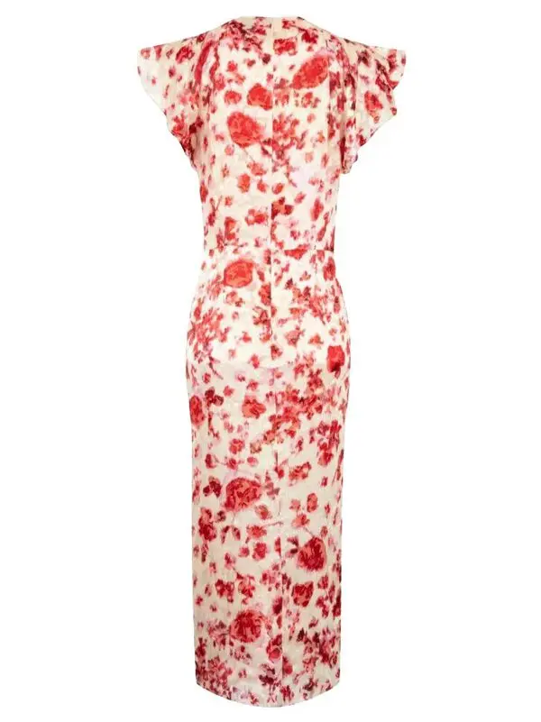 Isabel Marant Étoile Floral Print V-neck Ruched Short Sleeve Dress - Neutrals