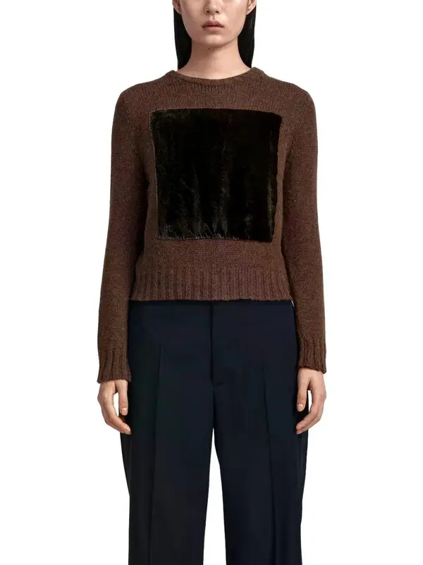MAISON MARGIELA Velvet Patchwork Knit Sweater - Brown