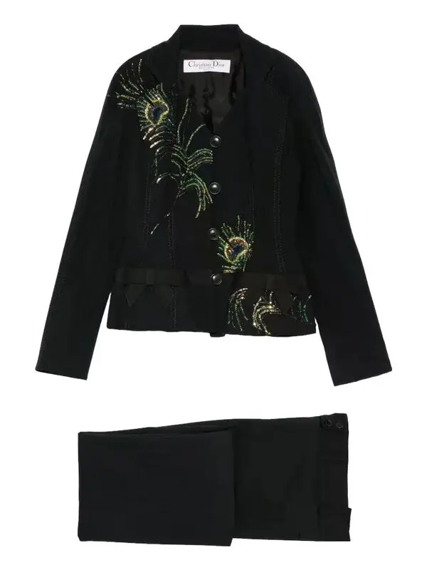 Dior Peacock-embellished Tailored Suit - Black
