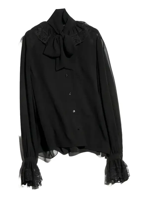Gucci Light Silk Georgette Shirt With Lace Trim - Black