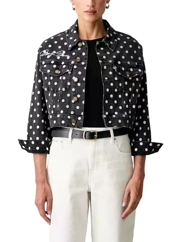 Guess Cropped Polka Dot Denim Jacket - Black