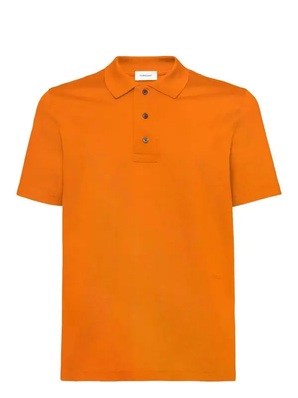FERRAGAMO Polo-collar Cotton Polo Shirt - Orange