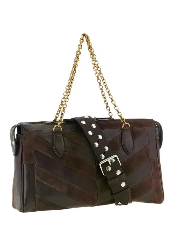 Valentino Garavani Panthea Medium Shoulder Bag In Suede And Nappa With Chevron Motif - Brown