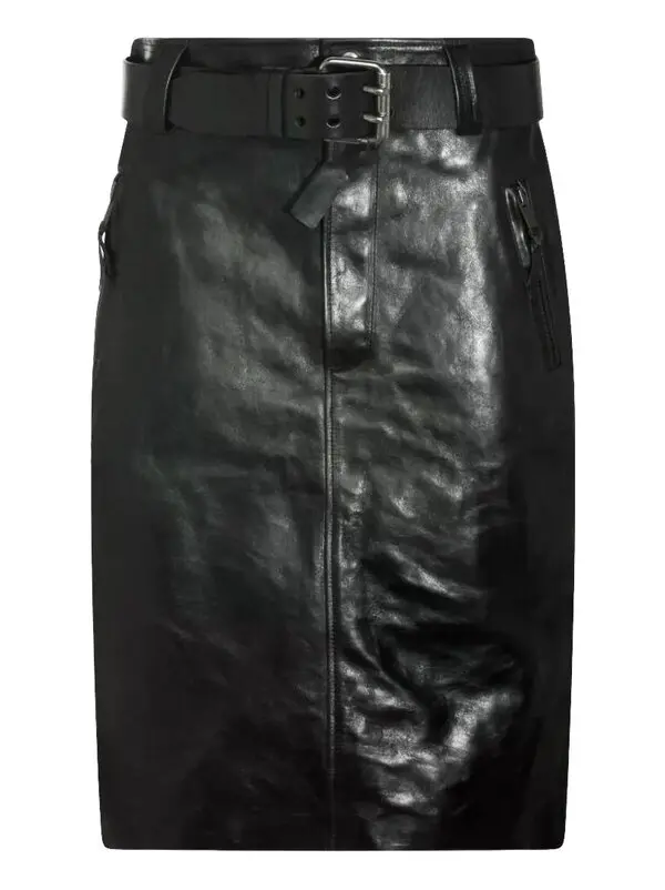 Saint Laurent Belted Leather Midi Skirt - Black