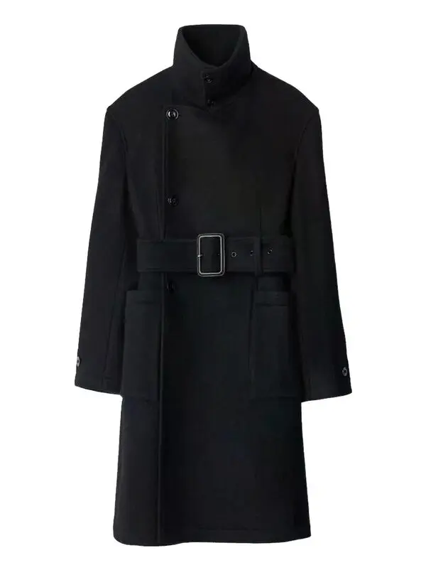 LEMAIRE Fitted Wrap Coat In Felted Wool And Alpaca Blend - Black