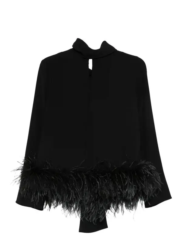 P.a.r.o.s.h Feather-trim Pussy-bow Blouse - Black