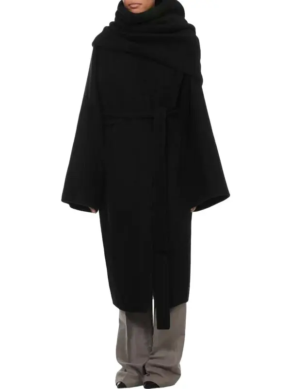 Rick Owens Belted Hooded Cashmere Coat - Black