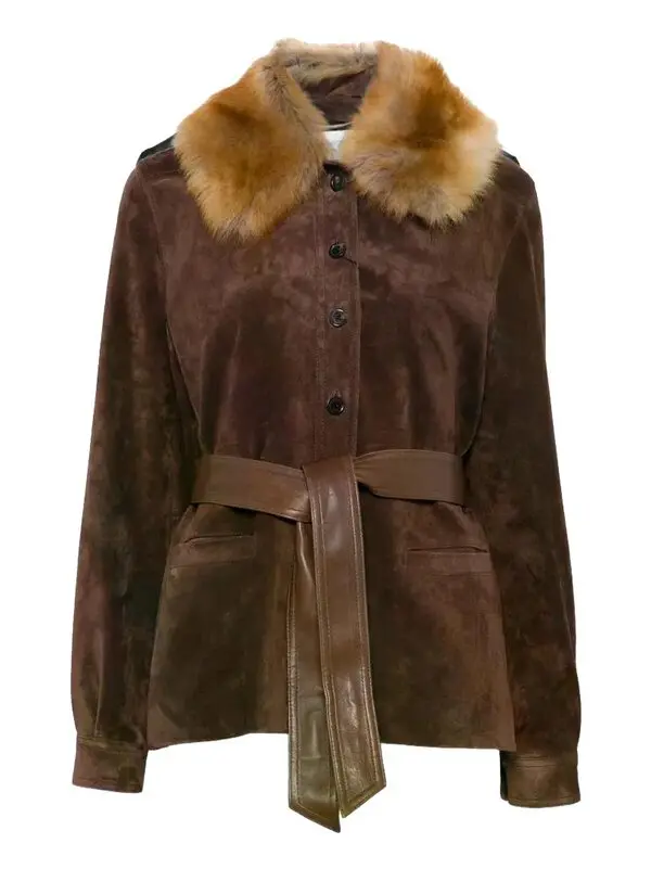 Saint Laurent Belted Leather Jacket - Brown