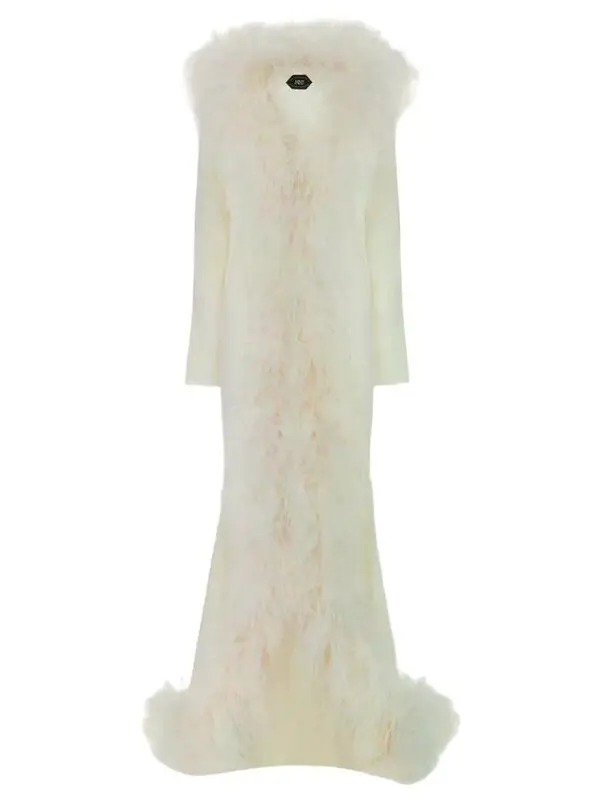 TALLER MARMO Feather-trim Hollywood Maxi Gown - Neutrals