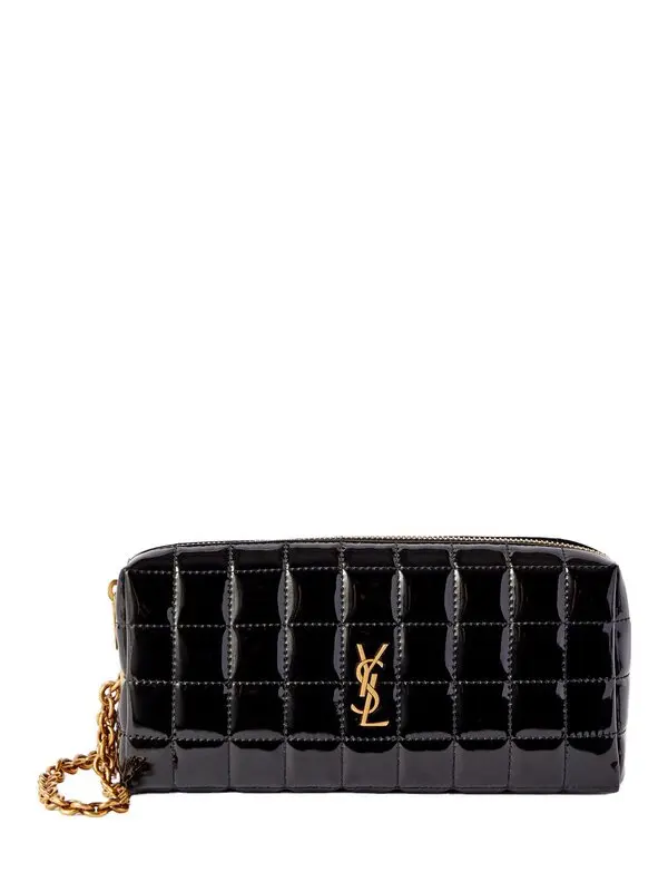 Saint Laurent Cassandre Matelassé Patent Faux-leather Pouch - Black