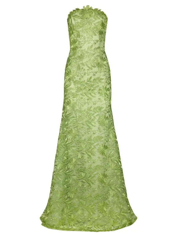 Naeem Khan Metallic Lace Strapless Fit-and-flare Gown - Green