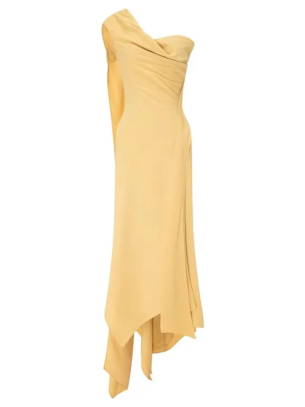 MARMAR HALIM One-shoulder Draped Georgette Midi Dress - Yellow