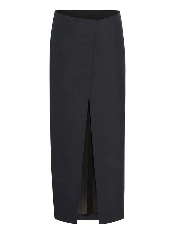 Khaite Tal Split Linen Skirt - Navy