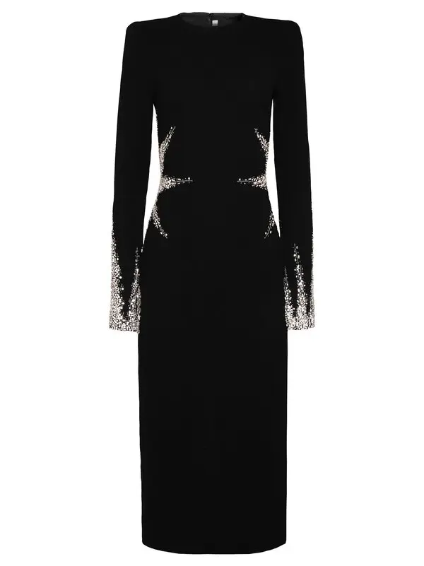 Naeem Khan Embellished Crepe Midi Dress - Black