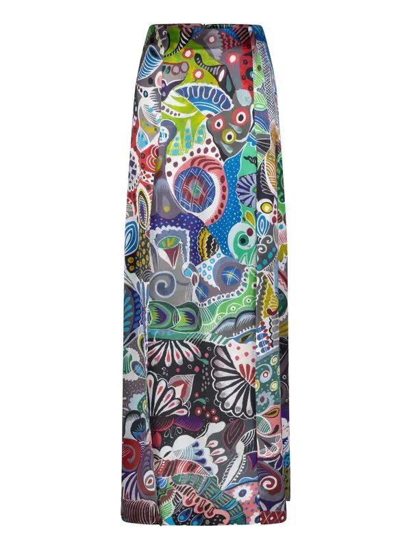 HEIRLOME Florence Patterned Silk Maxi Skirt - Medium Wash
