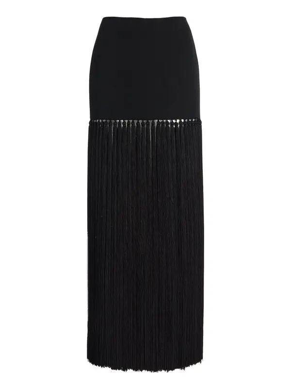 Michael Kors Tasseled Wool Gabardine Midi Skirt - Black
