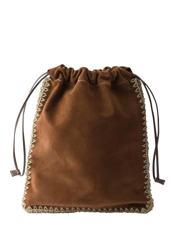 Prada Suede Drawstring Pouch - Brown