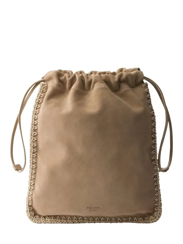 Prada Suede Drawstring Wish Pouch - Neutral
