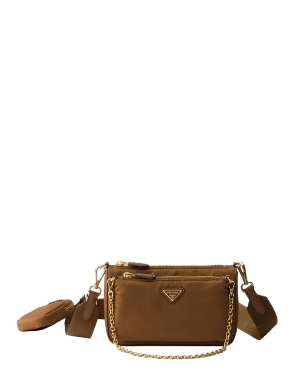 Prada Re-nylon And Saffiano Leather Shoulder Bag - Brown