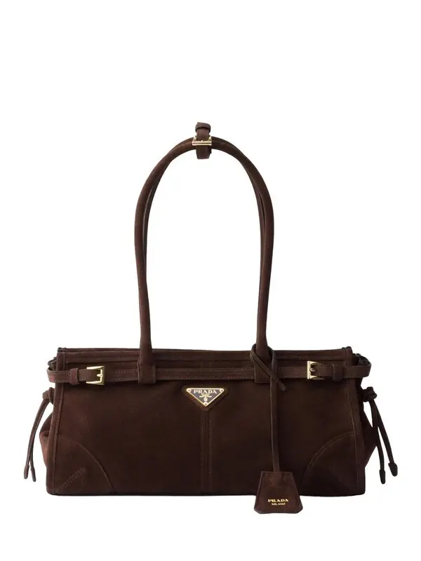Prada Medium Suede Bonnie Shoulder Bag - Brown