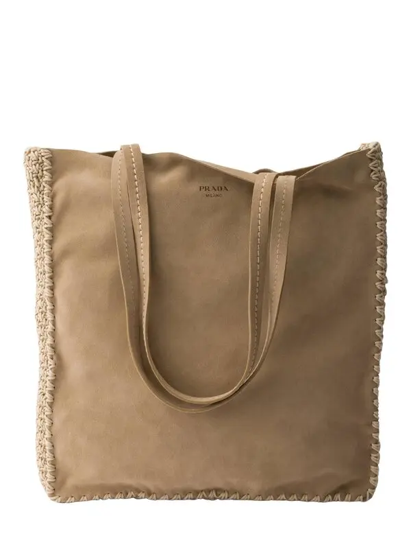 Prada Suede And Crochet Tote Bag - Neutral