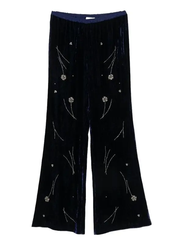 FORTE_FORTE Embroidered Velvet Wide Leg Trousers - Blue