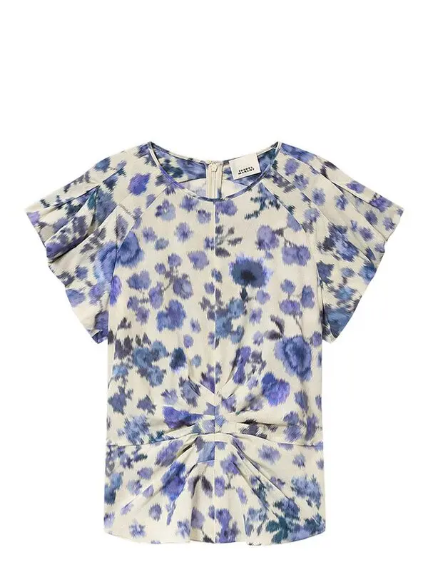 Isabel Marant Étoile Tullya Draped Rose Print Top - Blue
