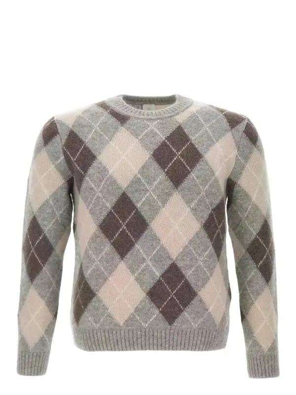 Eleventy Argyle Pattern Crew Neck Sweater - Grey