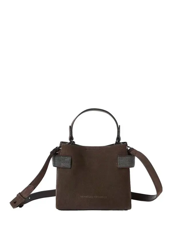 Brunello Cucinelli Essence Small Top-handle Bag In Suede With Precious Bands - Brown