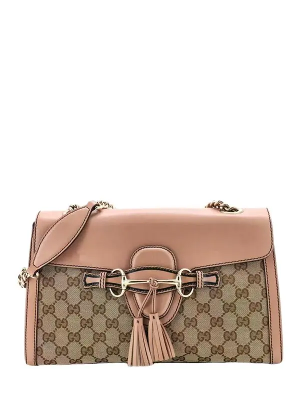 Gucci Emily Chain Flap Gg Canvas And Leather Medium Shoulder Bag - Neutrals