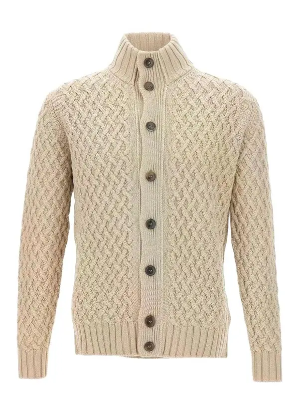 FILIPPO DE LAURENTIIS Cable-knit High Neck Cardigan - Neutrals
