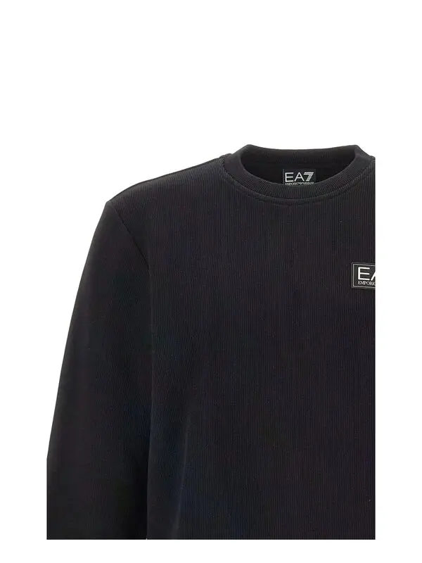 EA7 Ribbed Sweatshirt With Logo Patch - Black