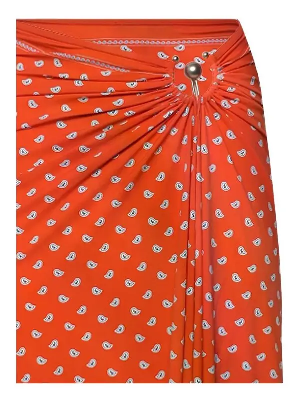 Christopher Esber Orbit Bandana-print Ruched Maxi Skirt - Orange