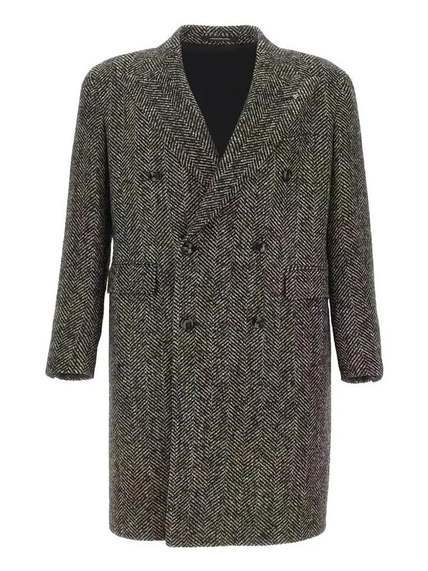 Tagliatore Herringbone Double-breasted Coat - Black