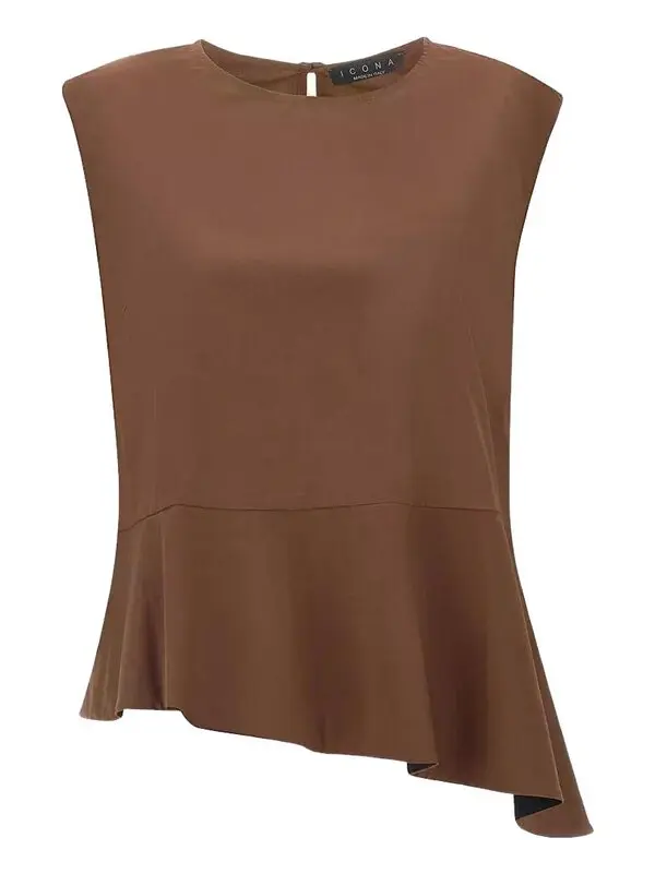 KAOS Asymmetric Ruffled Sleeveless Blouse - Brown