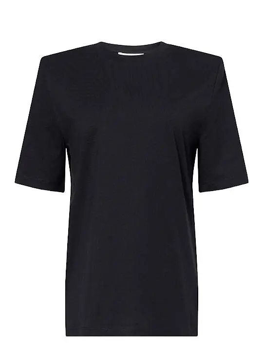 THE FRANKIE SHOP Carrington Cotton-jersey T-shirt With Padded Shoulders - Black