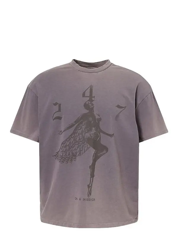 247 BY REPRESENT Fallen Angel Graphic-print Cotton-jersey T-shirt - Graphene