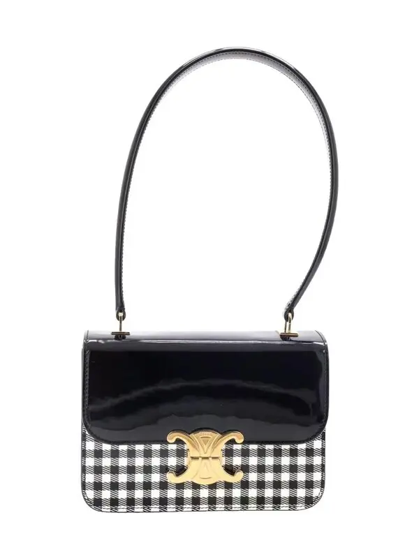 Celine Patent Teen Shoulder Bag With Gingham Detail And Triomphe Clasp - Black