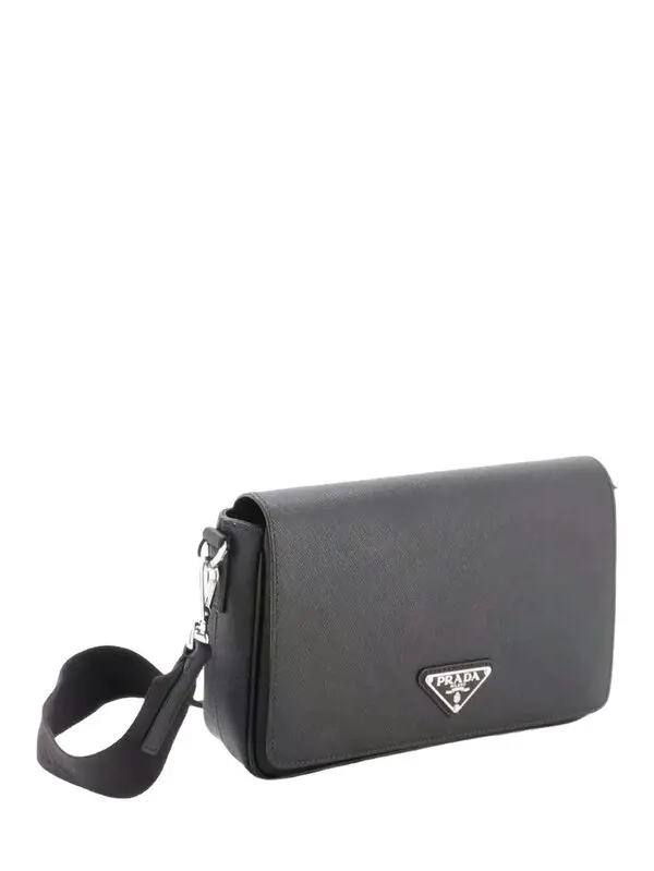 Prada Saffiano Leather Flap Messenger Bag - Black