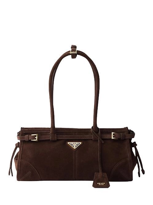 Prada Bonnie Medium Suede Top-handle Bag - Brown