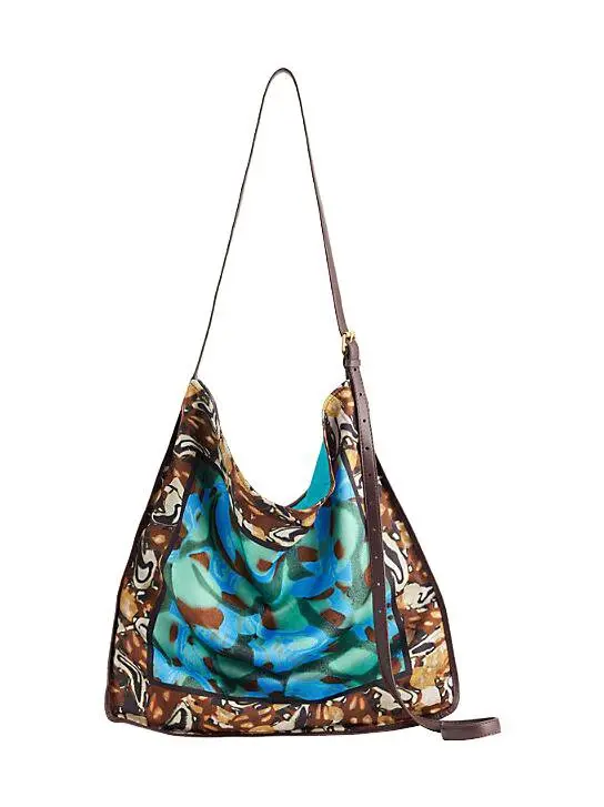 Dries Van Noten Large Scarf Print Woven Shoulder Bag - Brown