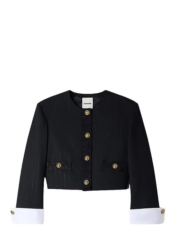 Sandro Cropped Stripe Wool Jacket - Black