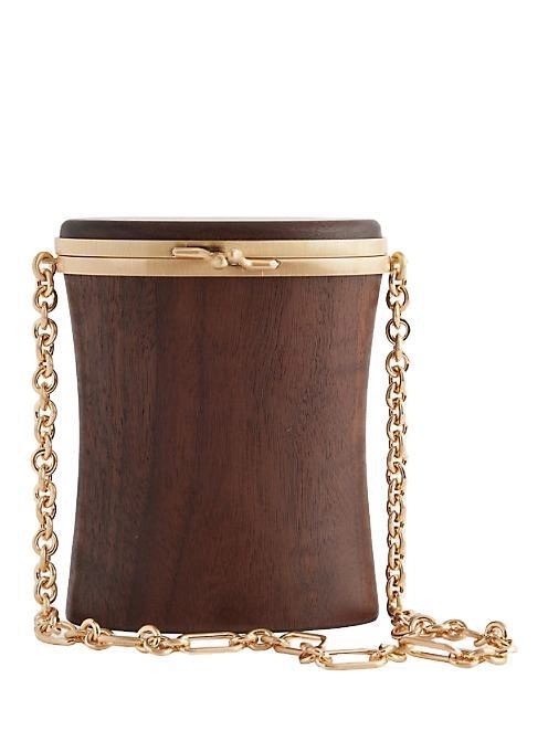 Cult Gaia Wooden Wristlet With Chain Strap - Walnut