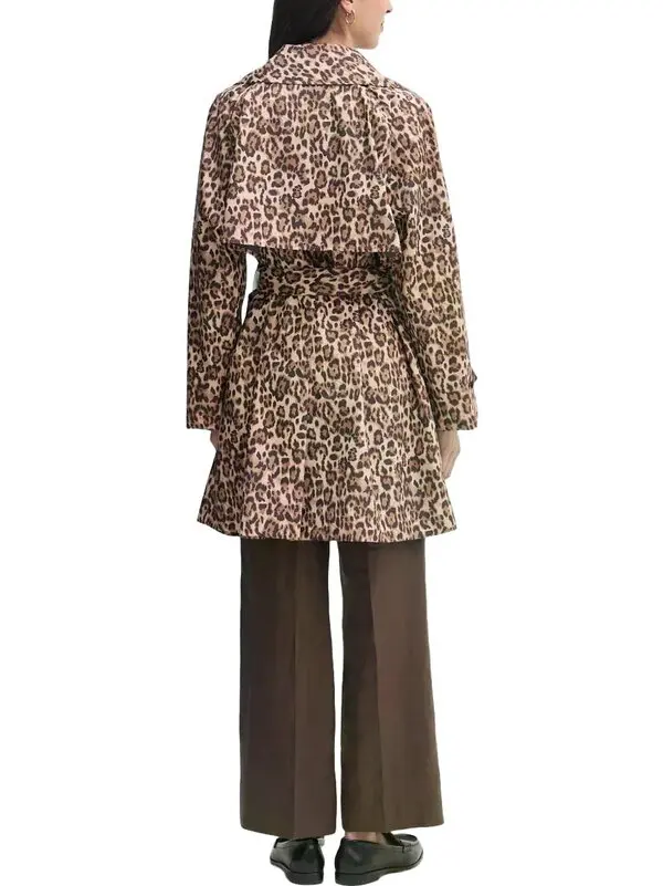SAVE THE DUCK Tecla Leopard Print Double-breasted Coat - Brown