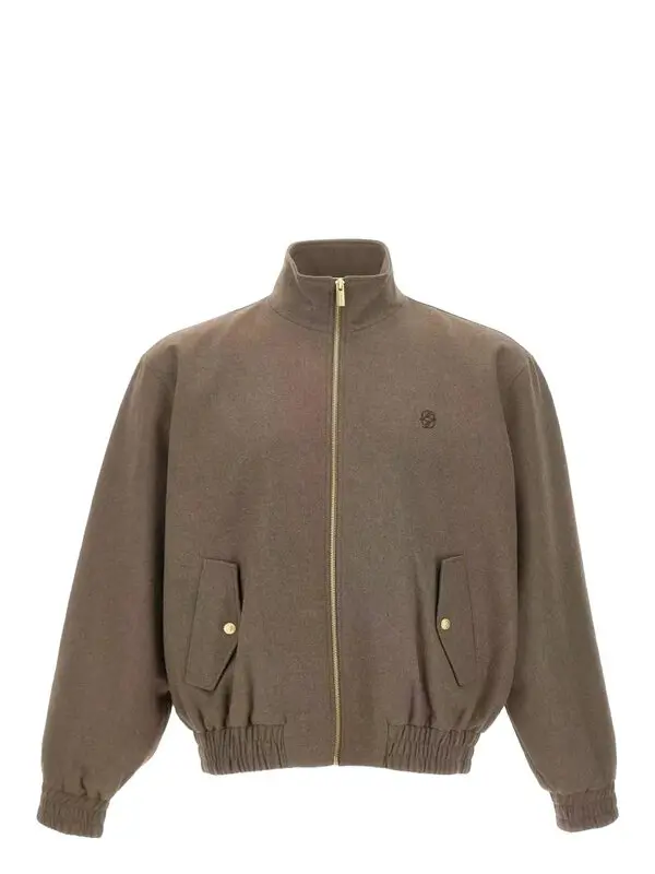 Drole De Monsieur Oversized Zip-up Jacket With Embroidered Logo - Brown