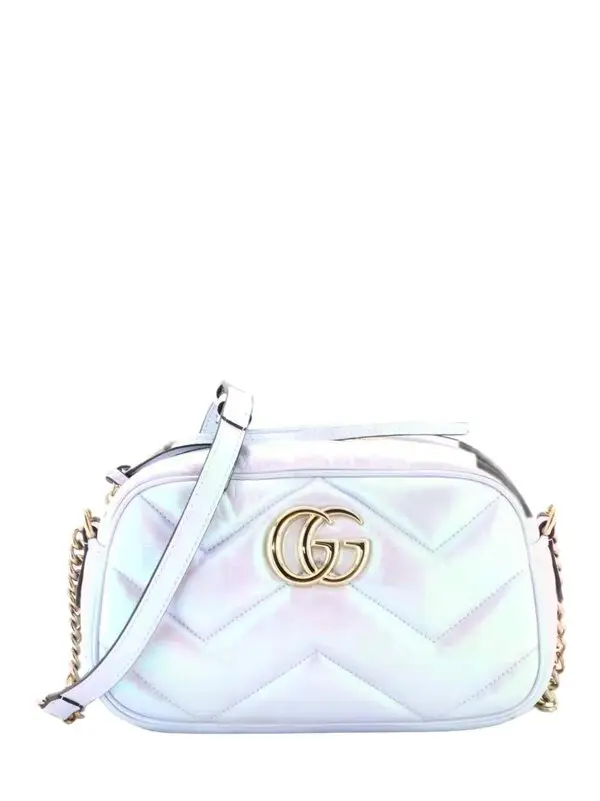 Gucci Gg Marmont Chevron Iridescent Leather Small Shoulder Bag - Blue