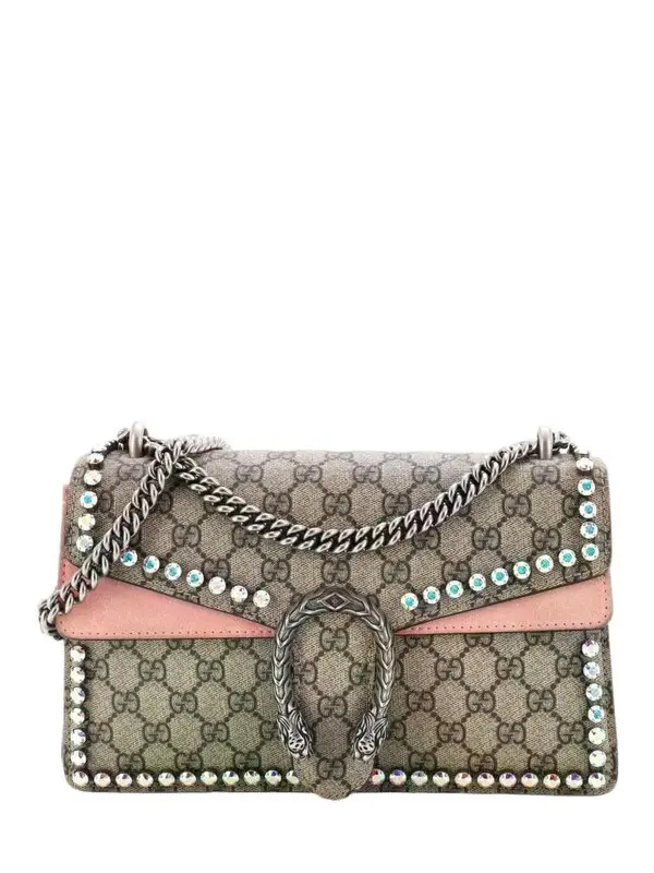 Gucci Dionysus Gg Coated Canvas Small Shoulder Bag With Crystal Embellishments - Brown
