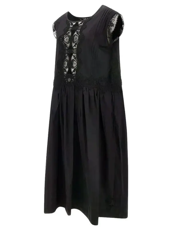 MAURIZIO MYKONOS Sleeveless Lace Insert Ruffled Maxi Dress - Black