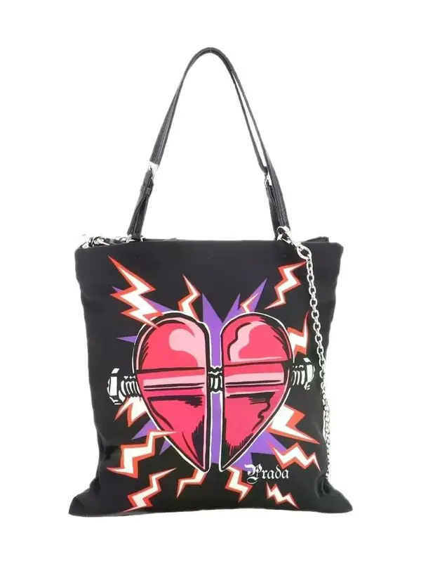 Prada Frankenstein Flat Printed Tessuto Mini Tote Bag - Black