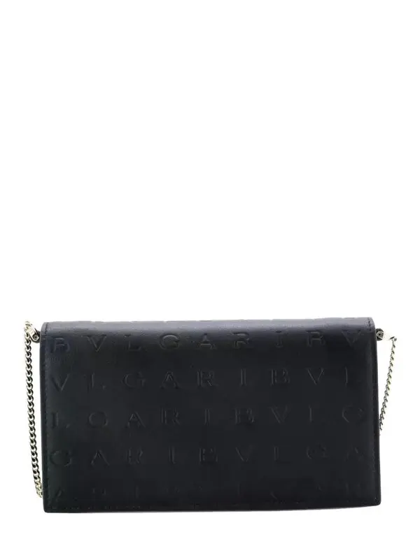 BVLGARI Logo Infinitum Chain Wallet Embossed Leather Crossbody Bag - Black